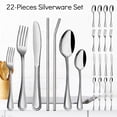 Blusmart Silver Flatware Set for 4, 22-Piece Silver Flatware Set ...