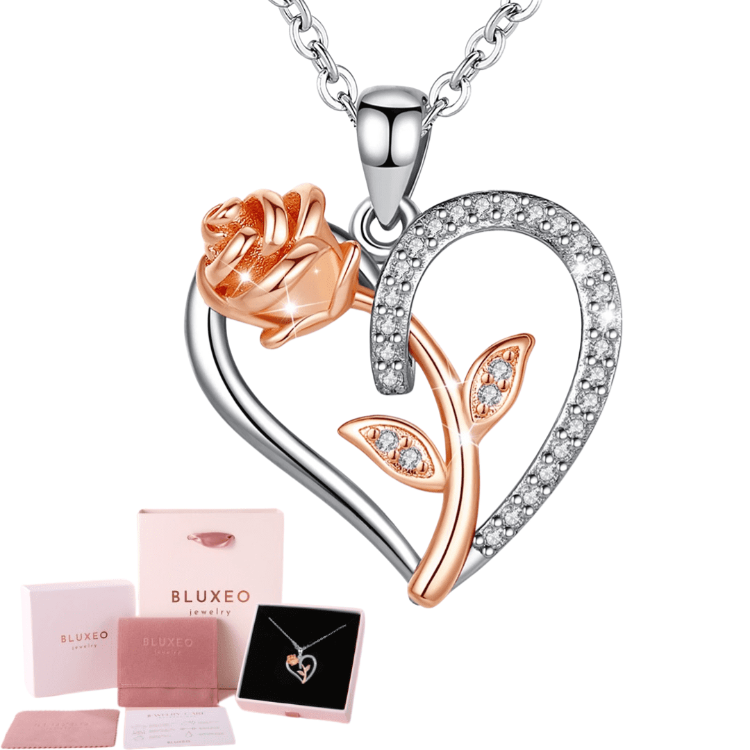 Bluxeo Sterling Silver Necklace, 18K Rose Gold Rhodium Heart Pendant ...