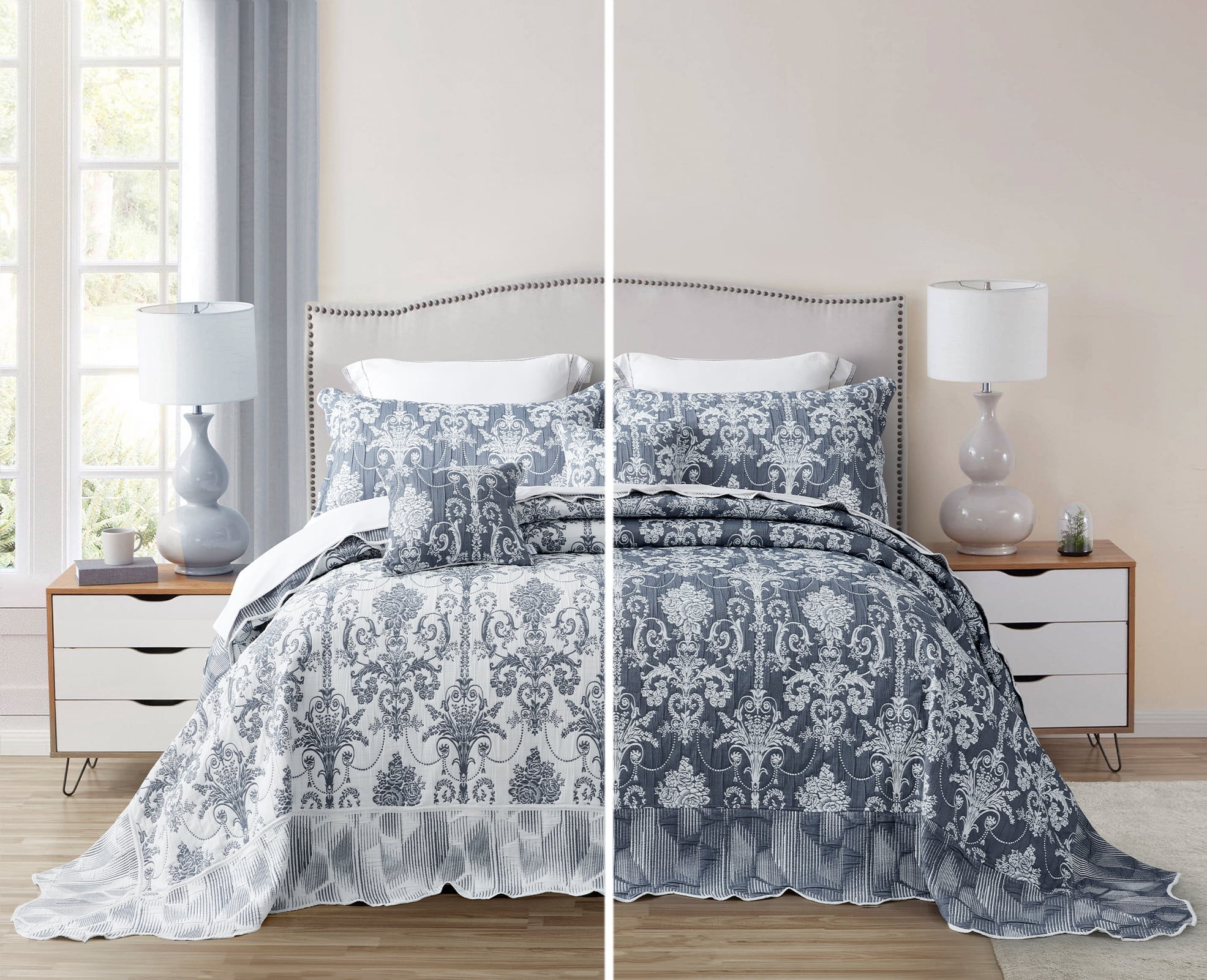 Blythease Oversized King Bedspread, Jacquard Matelasse Damask Pattern ...