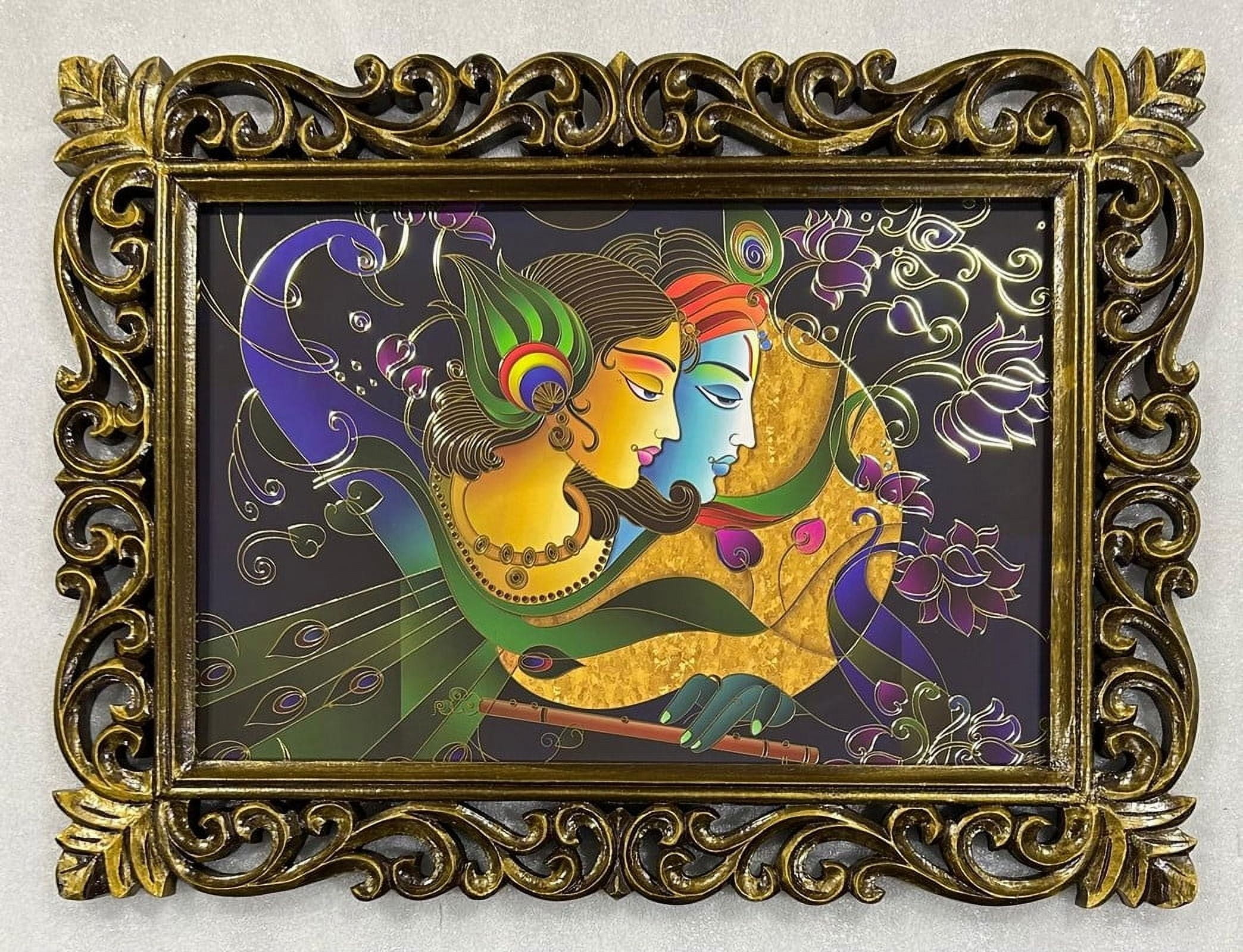 Bm Traders Alluring Radha Krishna Gold Artwork Print Photo Design In ...