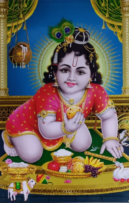 Bm Traders Bal Gopal Golden Zari Art Work Poster Without Frame (24 X 36 ...