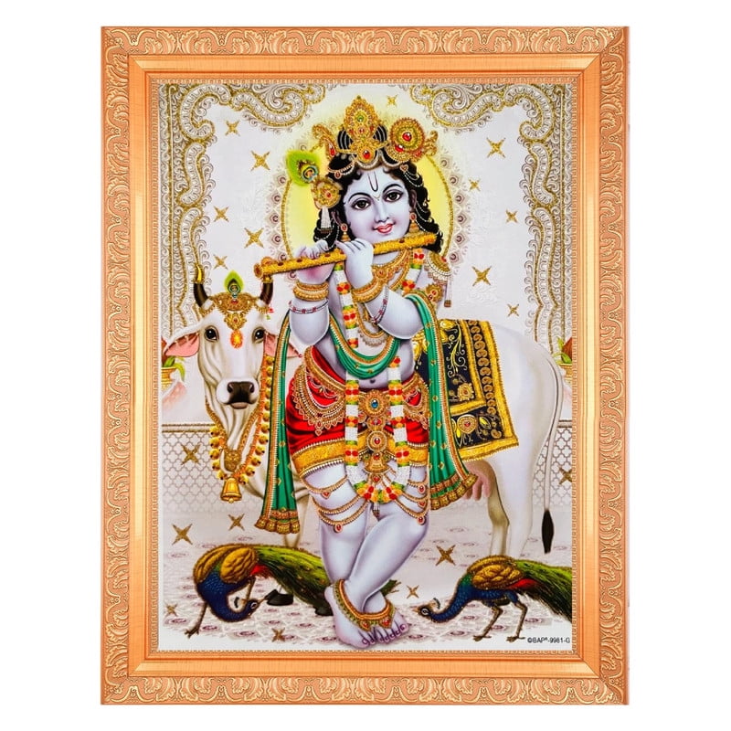 Bm Traders Bal Gopal With Cow Zari Print Photo In ArtWork Golden Frame ...