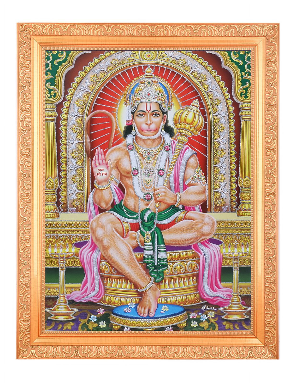 Bm Traders Bhagwan Hanuman Ashirwad Zari Print Photo In Religious Frame ...