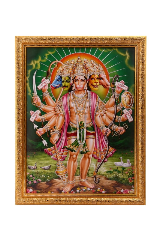 Bm Traders Bhagwan Panchmukhi Hanumanji Zari Print Photo In Religious ...