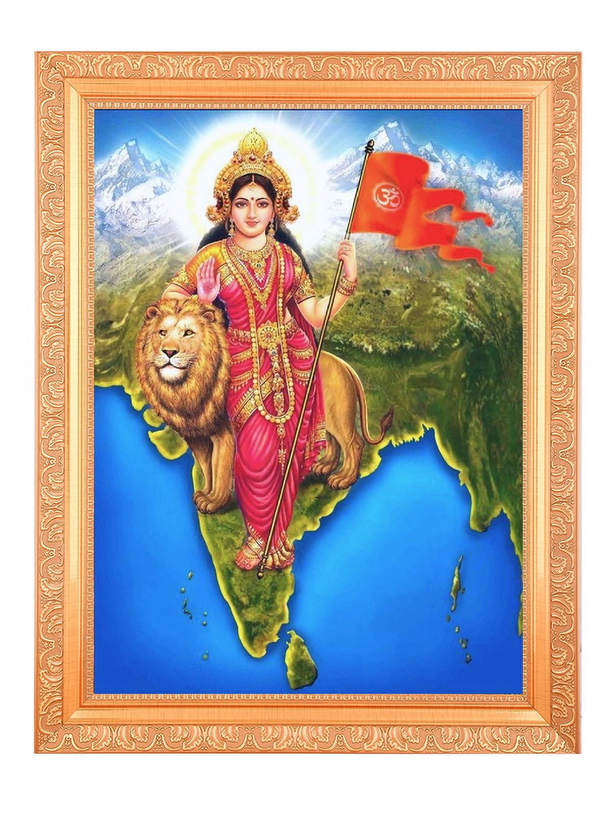 Bm Traders Bharat Mata Digital Print Photo In Golden Artwork Frame (11 ...