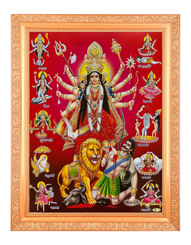 Bm Traders Durga Mata Zari Print Photo In Religious Frame (14 X 18 Inch ...