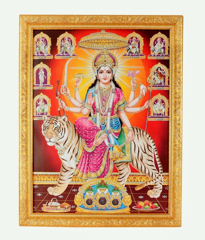 Bm Traders Durga Nav Roop Zari Print Photo In Religious Frame (14 X 18 ...