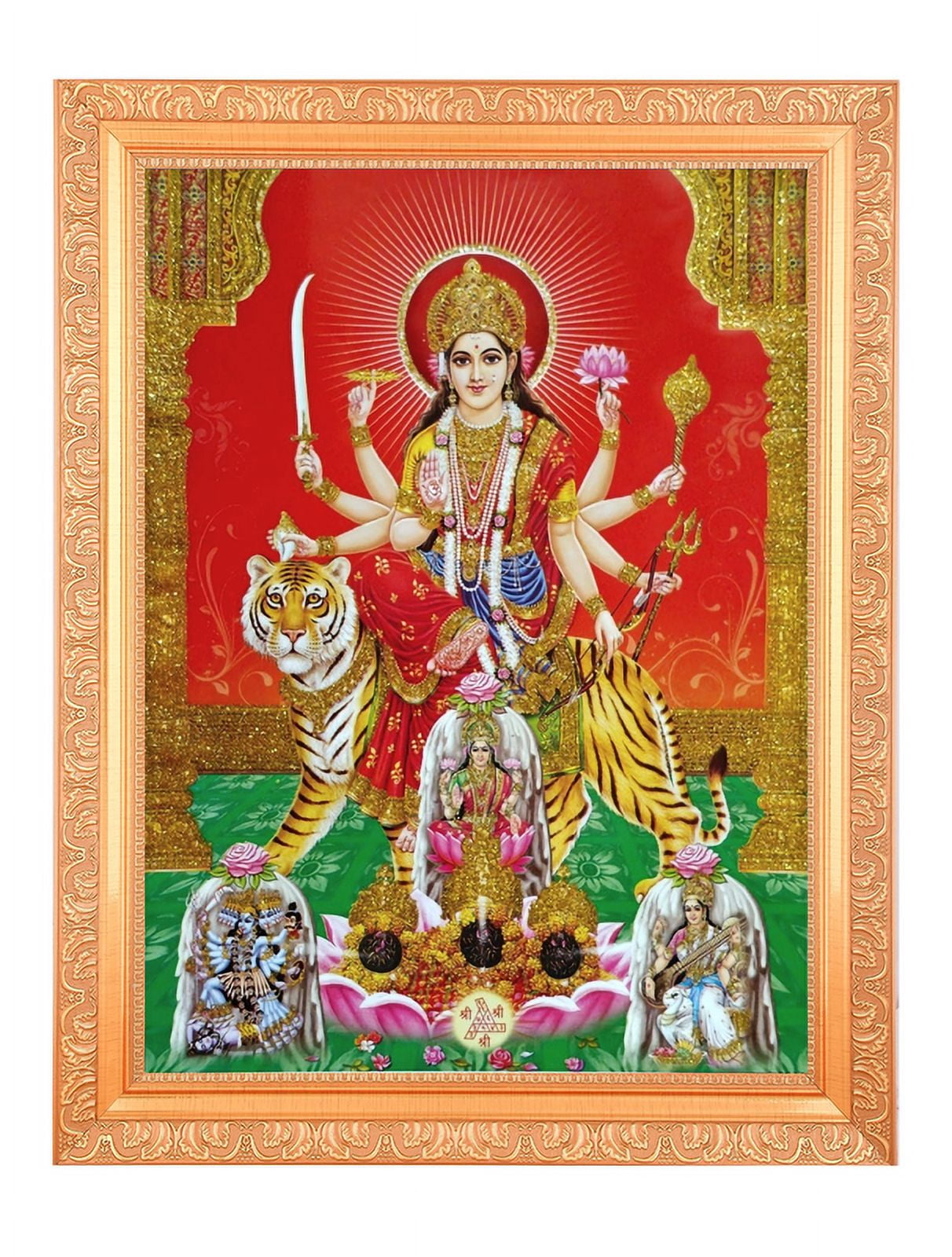 Bm Traders Durga Saraswati Kali Zari Print Photo In ArtWork Golden ...
