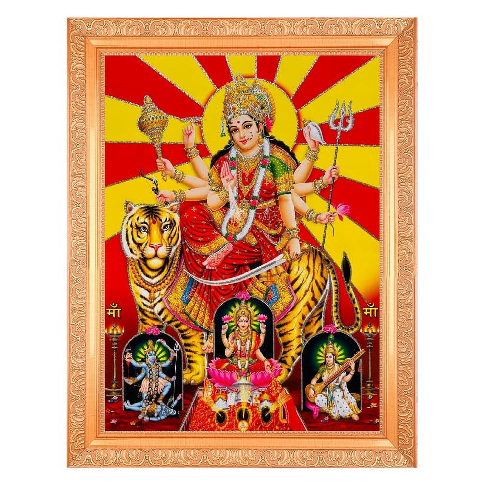 Bm Traders Durga Saraswati Lakshmi Kali Zari Print Photo In Religious ...