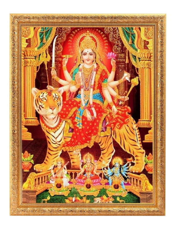 Bm Traders Durga-Saraswati-Laxmi-Kali Zari Print Photo In Religious ...
