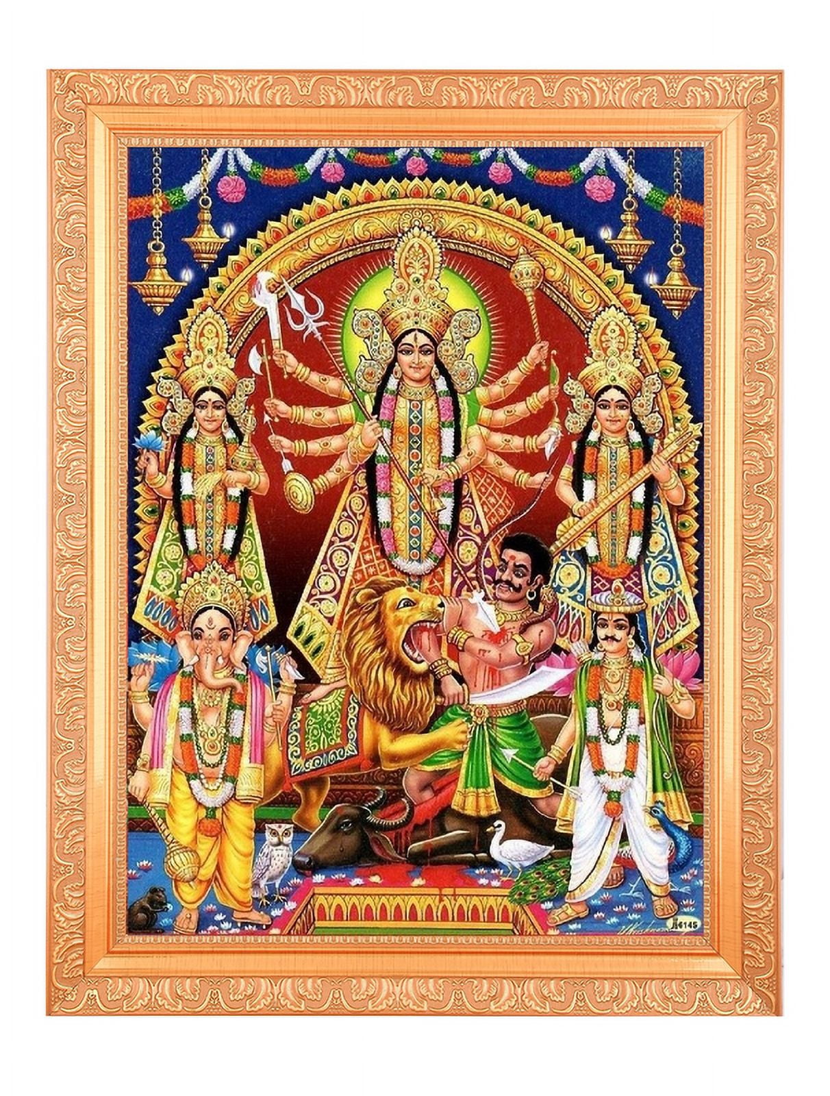 Bm Traders Goddess Durga Digital Print Photo In Golden Artwork Frame ...