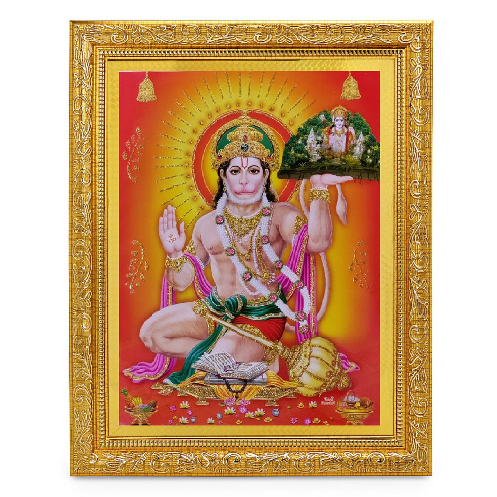 Bm Traders Hanumanji With Parvat Zari Print Photo In ArtWork Golden ...