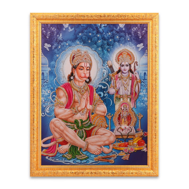 Bm Traders Hanumanji With Ram Bhagwan Zari Print Photo In Religious ...