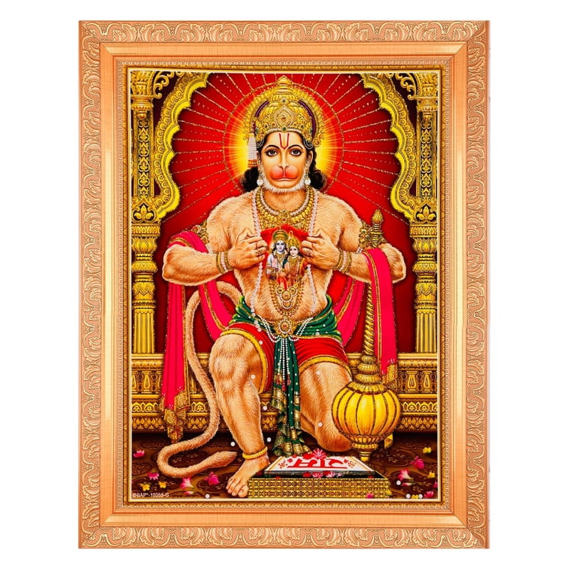 Bm Traders Hanumanji With Ram Sita In His Heart Zari Print Photo In ...