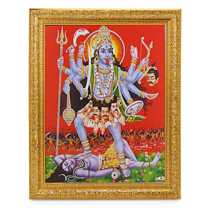Bm Traders Jai Devi Kali Zari Print Photo In ArtWork Golden Frame (11 x ...