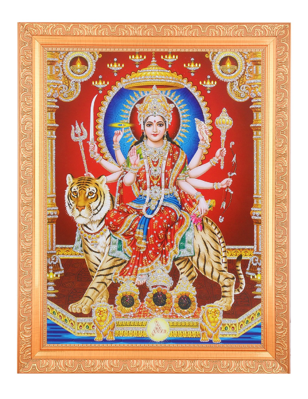 Bm Traders Jai Sherawali Mataji Zari Print Photo In ArtWork Golden ...