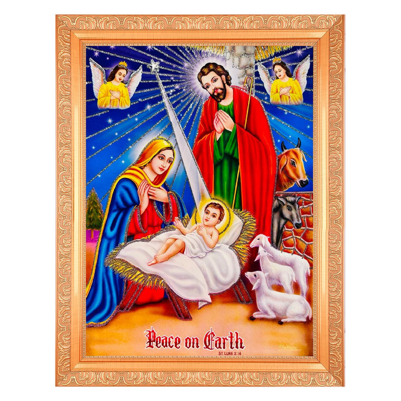 Bm Traders Jesus Christ /- The Holy Family /- Peace On Earth Zari Print ...