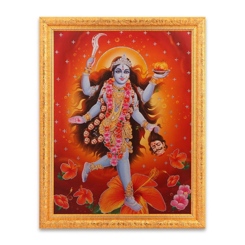 Bm Traders Kali Devi Maa Zari Print Photo In Religious Frame (14 X 18 ...