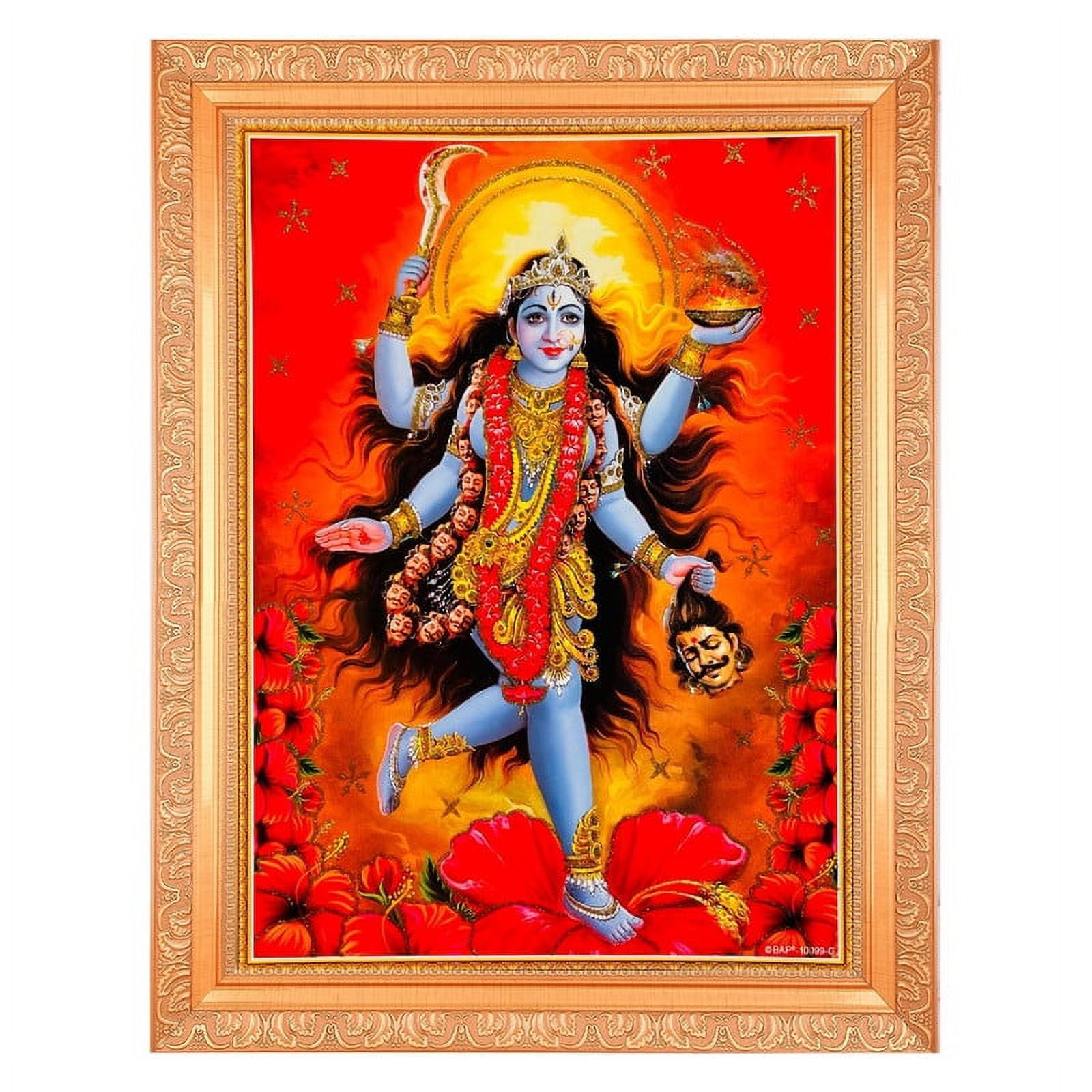 Bm Traders Kali Devi Zari Print Photo In ArtWork Golden Frame (11 x 14 ...