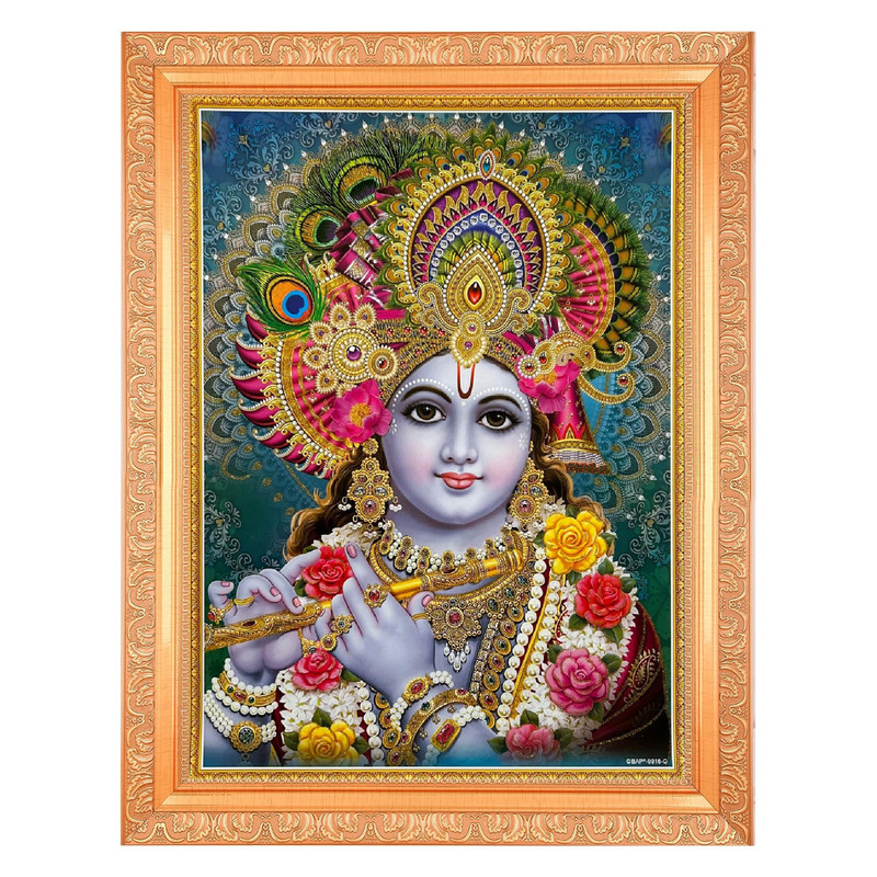 Bm Traders Krishna Bhagwan Zari Print Photo In Religious Frame (14 X 18 ...