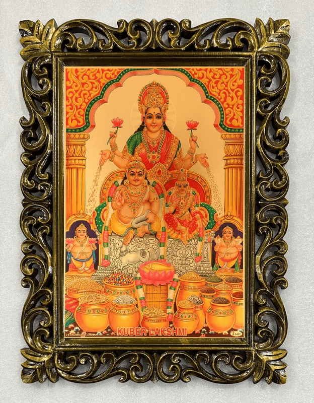Bm Traders Kuber Lakshmi Maa Gold Print Photo Design In Carved Wooden ...