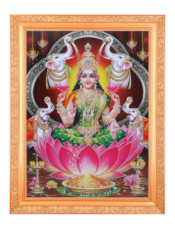 Bm Traders Lakshmi Mataji Zari Print Photo In Religious Frame (14 X 18 ...