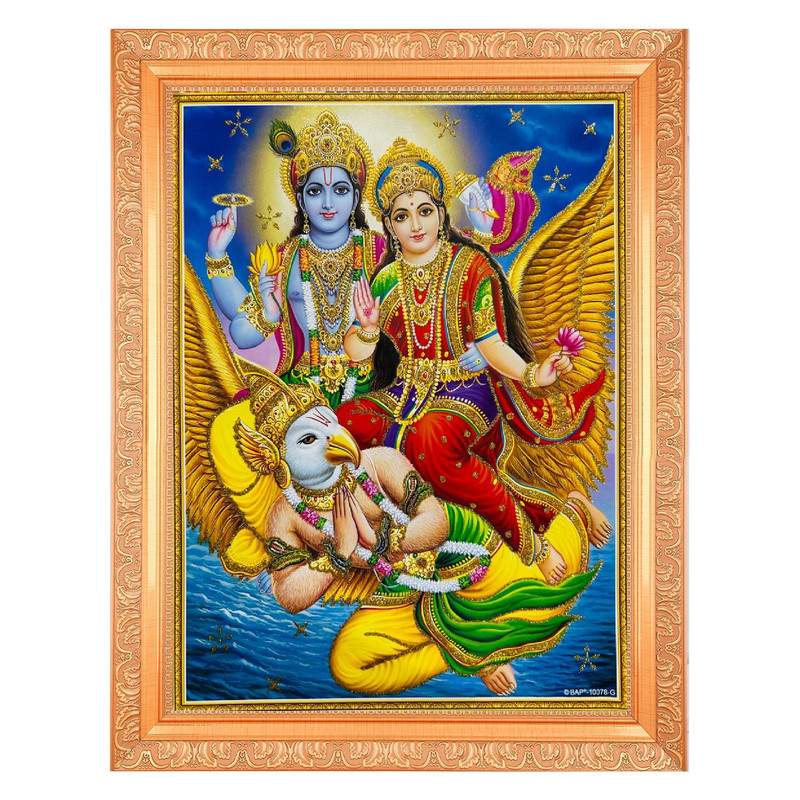 Bm Traders Lakshmi Narayana Garuda Zari Print Photo In ArtWork Golden ...