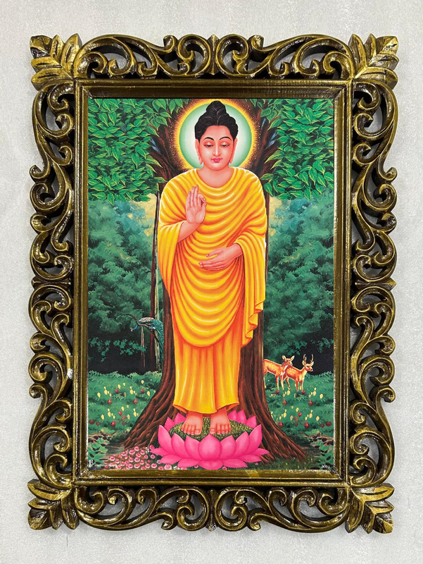 Bm Traders Lord Buddha Alluring Print Photo Design In Carved Wooden ...