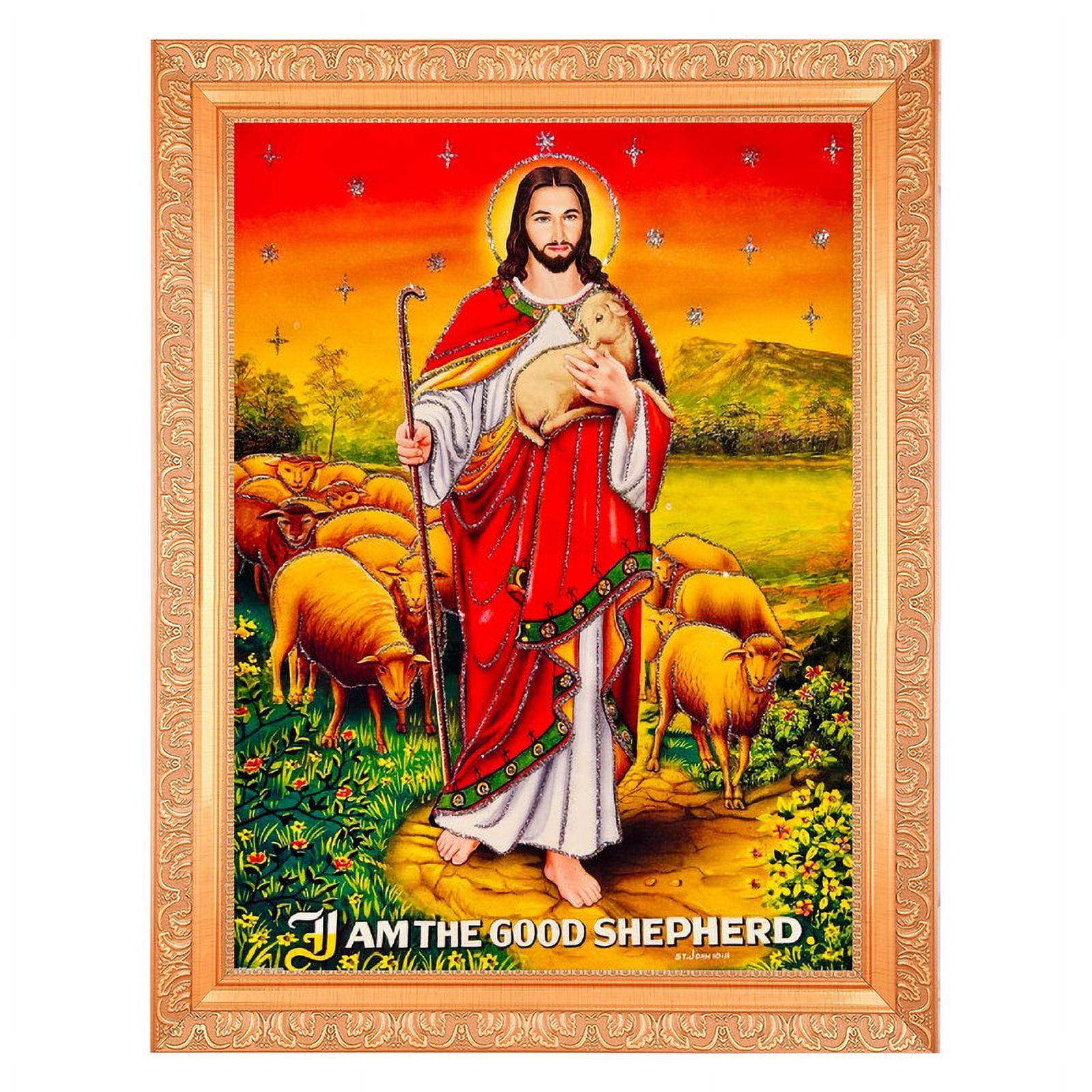 Bm Traders Lord Jesus - I Am The Good Shepherd Zari Print Photo In ...