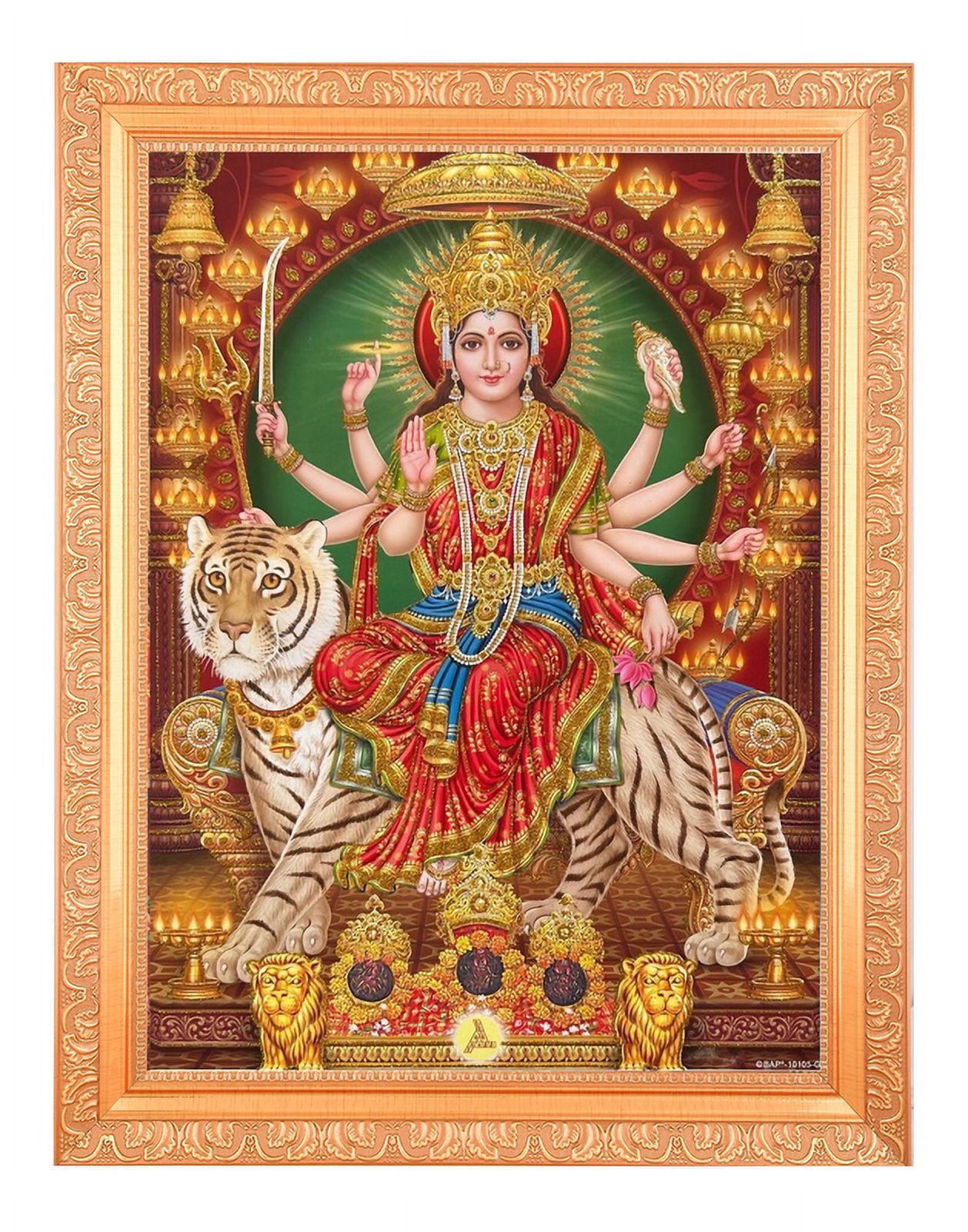 Bm Traders Maa Dura Sherawali Zari Print Photo In Religious Frame (14 X ...