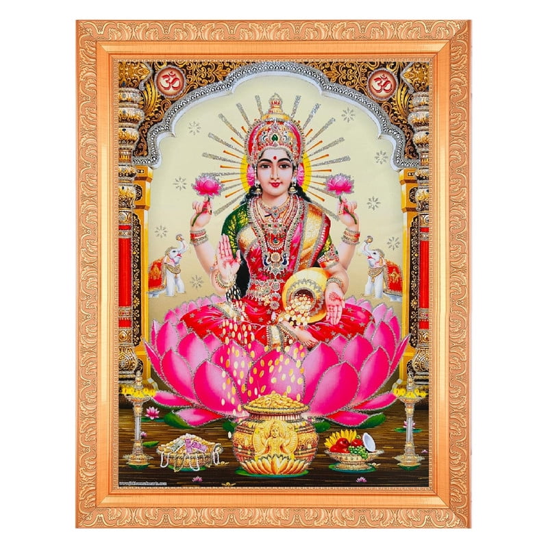 Bm Traders Maa Lakshmi-Ji Zari Print Photo In Religious Frame (14 X 18 ...