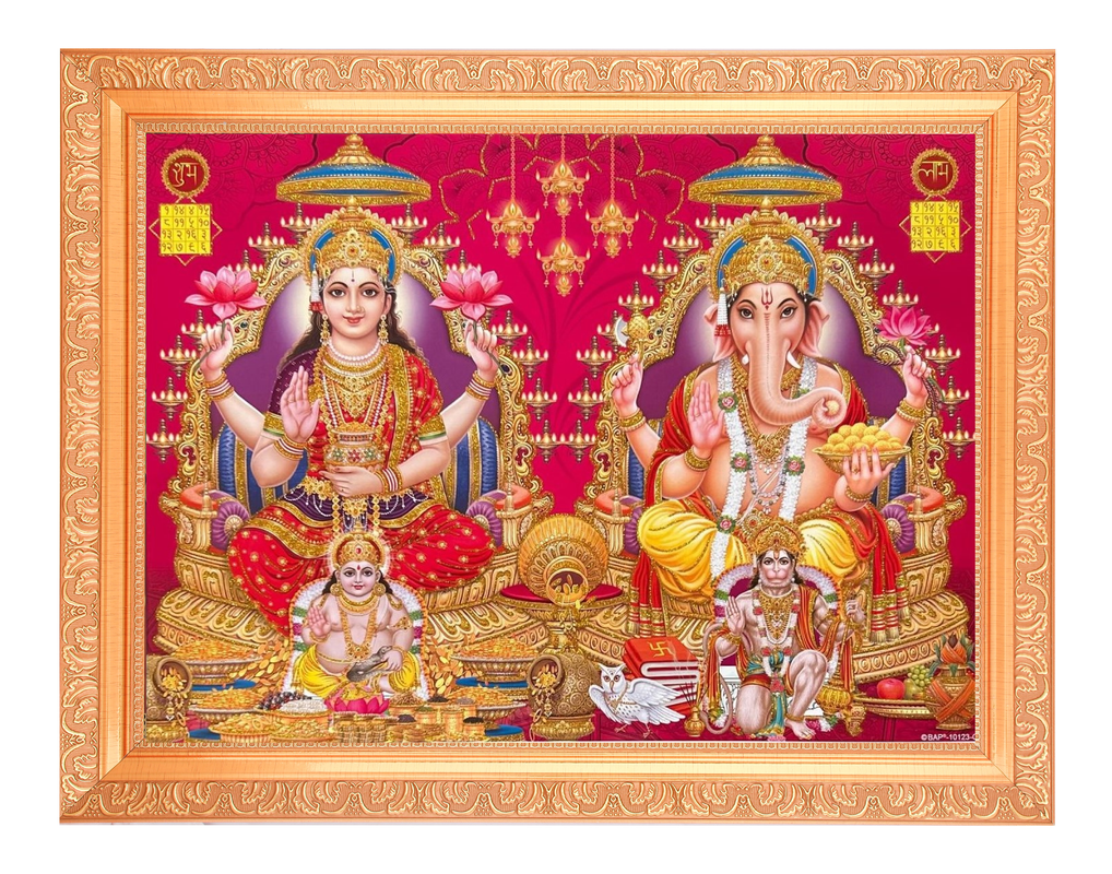 Bm Traders Maa Lakshmi With Ganeshji Zari Print Photo In Religious ...