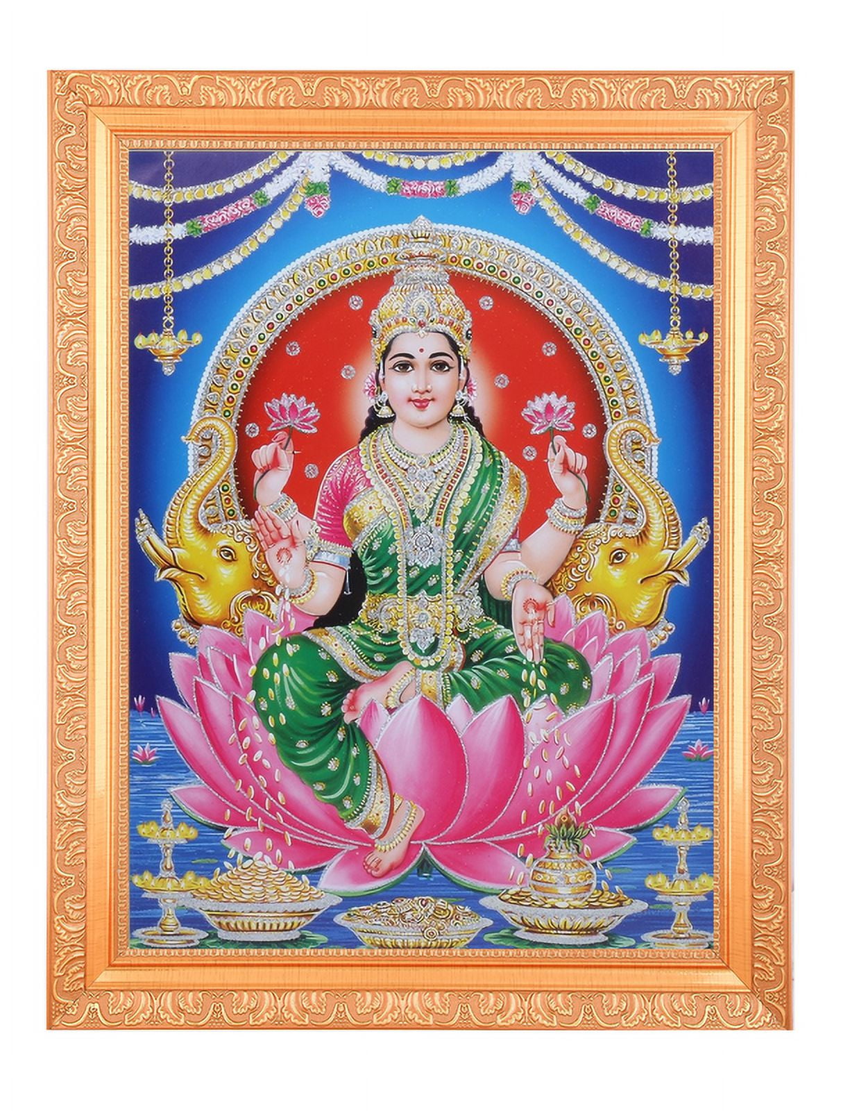 Bm Traders Maa Lakshmi Zari Print Photo In Religious Frame (14 X 18 ...