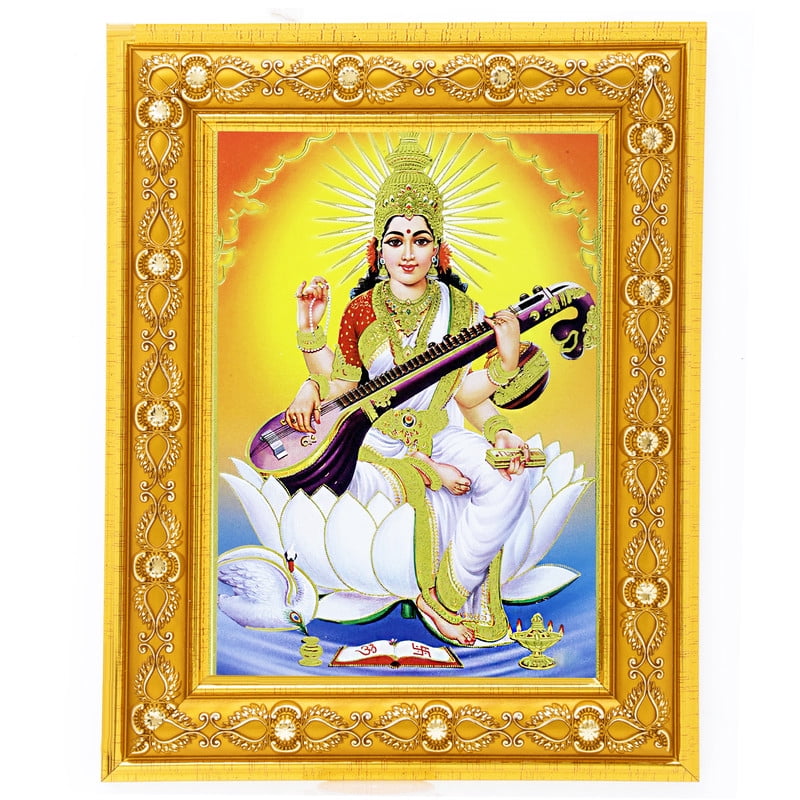 Bm Traders Maa Saraswati Devi Golden Art Work Colour Photo In Golden ...