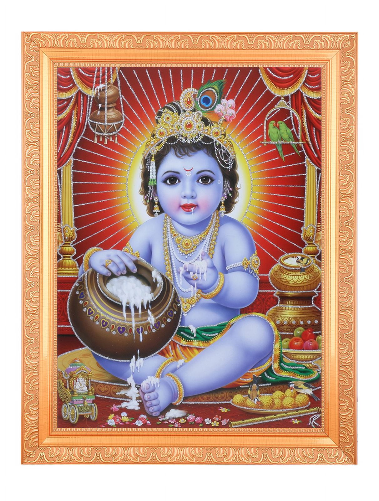 Bm Traders Makhan Chor Gopal Bhagwan Zari Print Photo In Religious ...