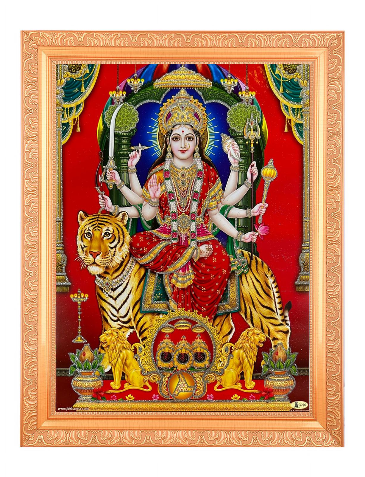 Bm Traders Mata Durga Devi Zari Print Photo In Religious Frame (14 X 18 ...