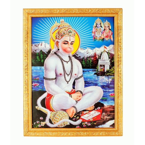 Bm Traders Meditating Hanuman With Ram Sita Zari Print Photo In ...