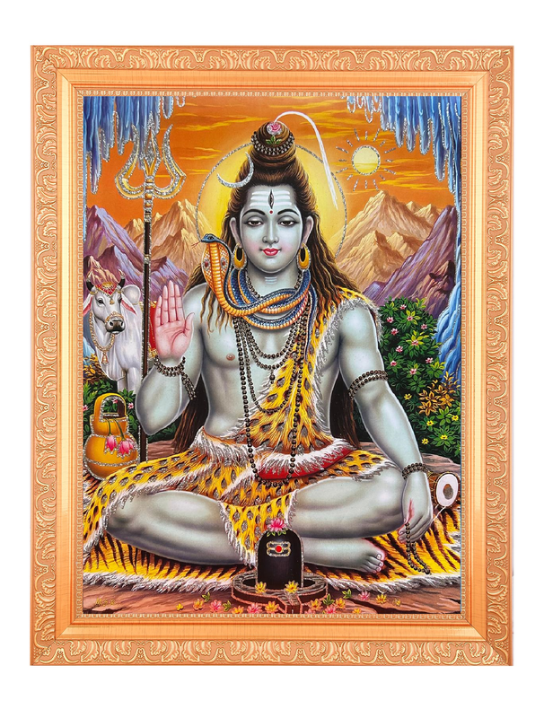 Bm Traders Meditating Shivji Zari Print Photo In Religious Frame (14 X ...