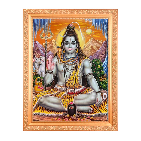 Bm Traders Meditating Shivji Zari Print Photo In Religious Frame (14 X ...