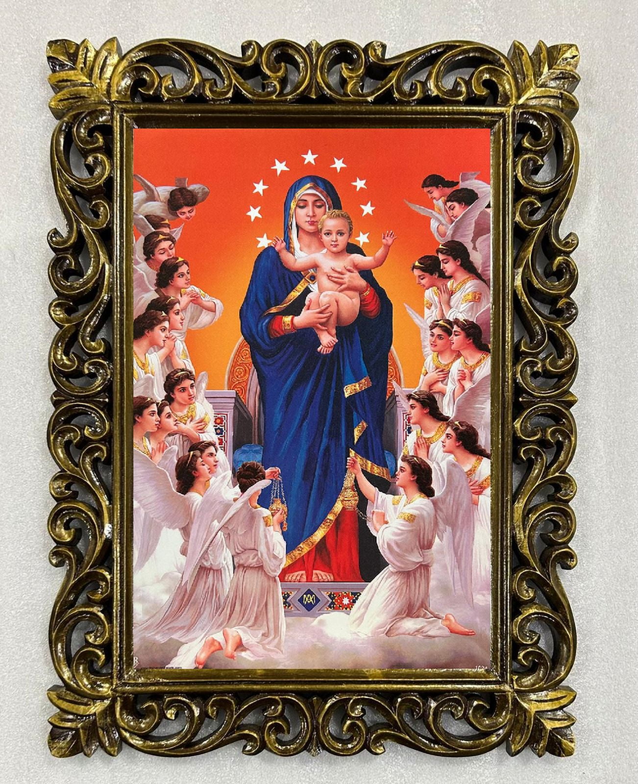 Bm Traders Mother Mary With Jesus Alluring Print Photo Design In Carved ...