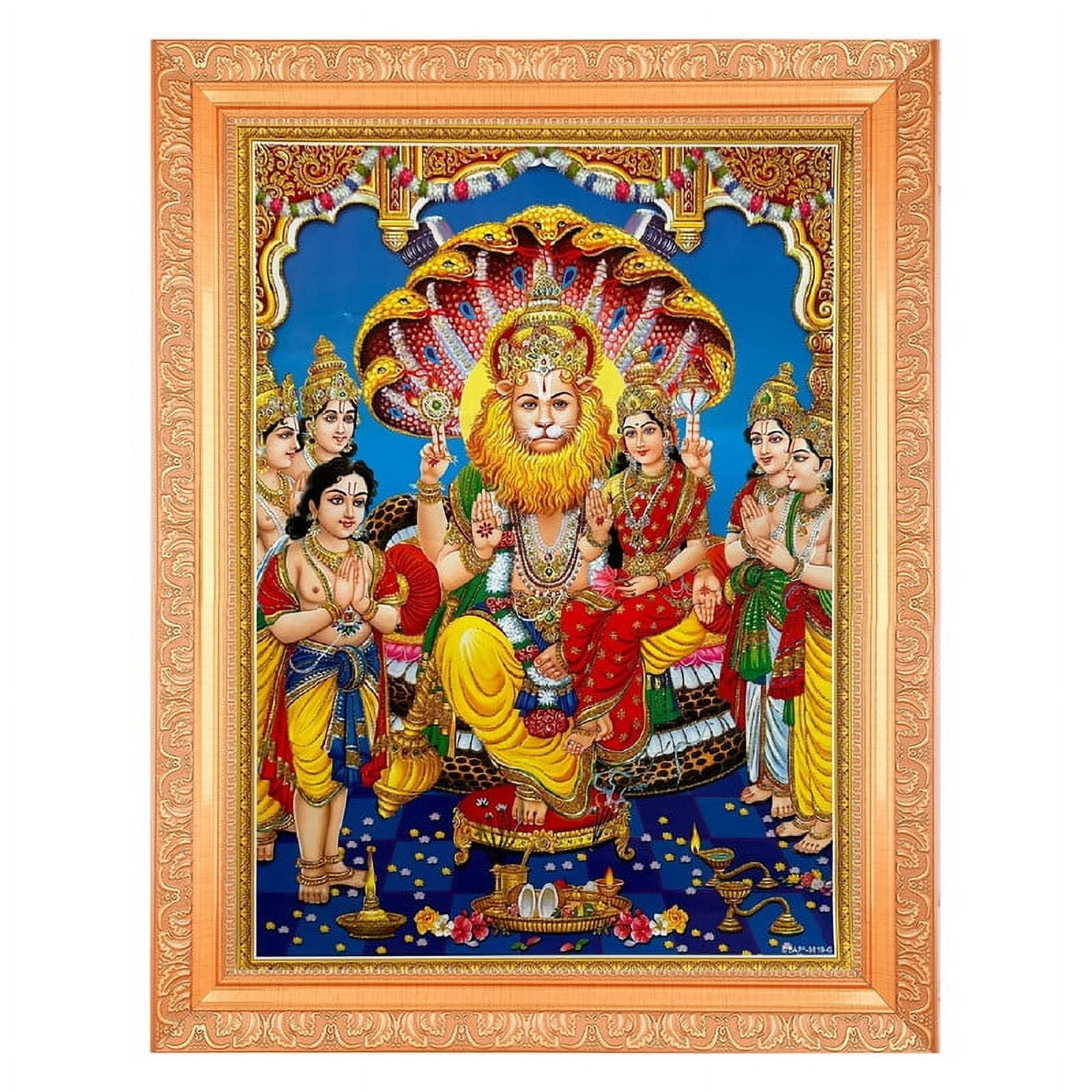 Bm Traders Narasimha Maa Laxmi Zari Print Photo In Religious Frame (14 ...