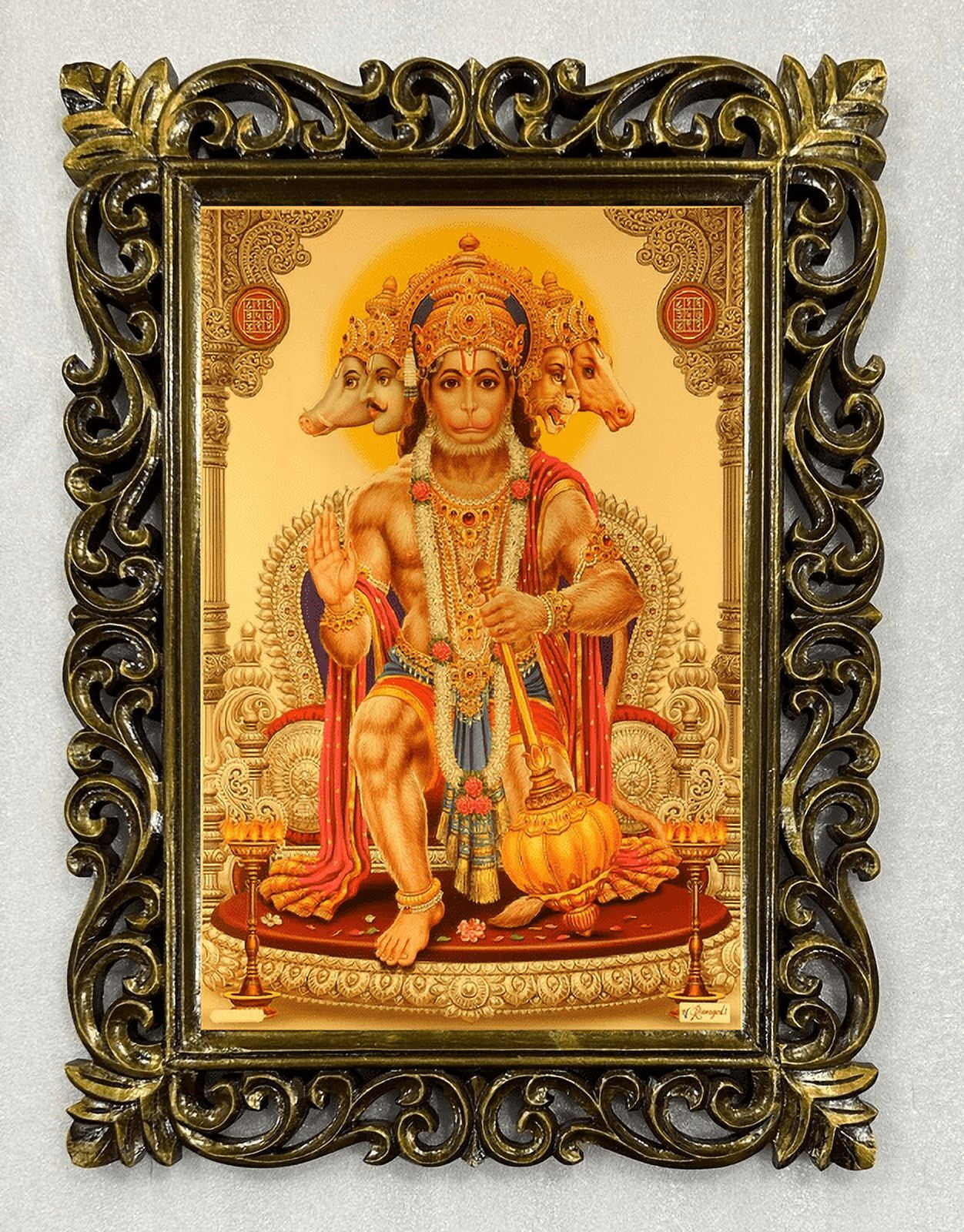 Bm Traders Panchmukhi Hanumanji Gold Print Photo Design In Carved ...