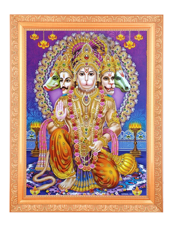 Bm Traders Panchmukhi Hanumanji Zari Print Photo In ArtWork Golden ...