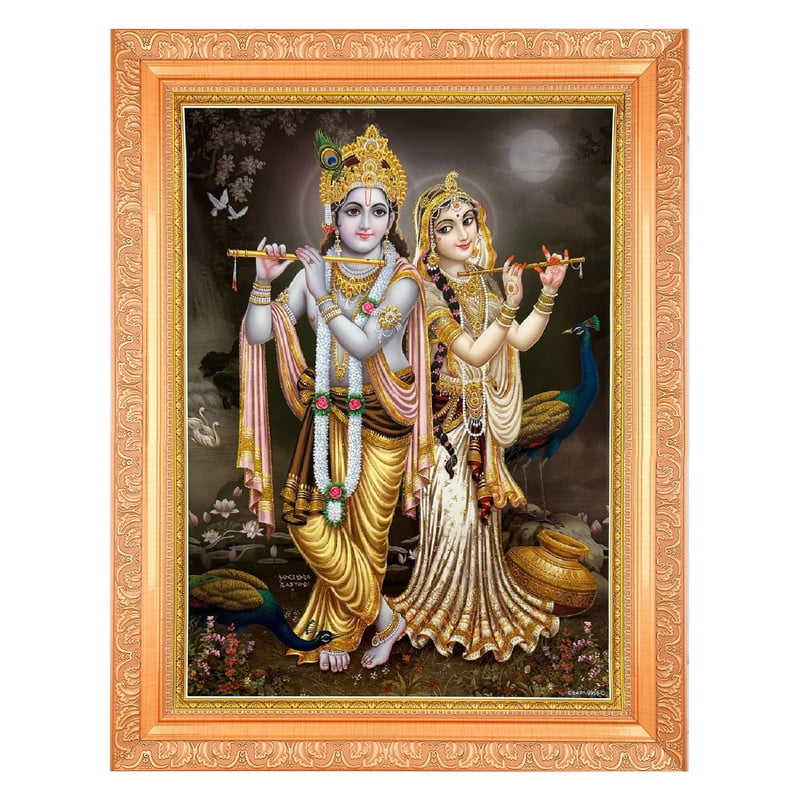 Bm Traders Radha Krishna Art Zari Print Photo In Religious Frame (14 X ...