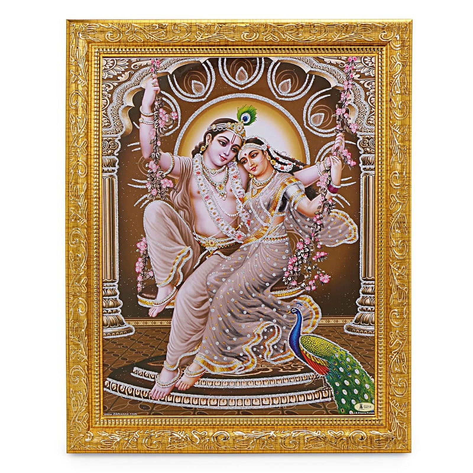 Bm Traders Radha With Krishna On Swing Zari Print Photo In ArtWork ...