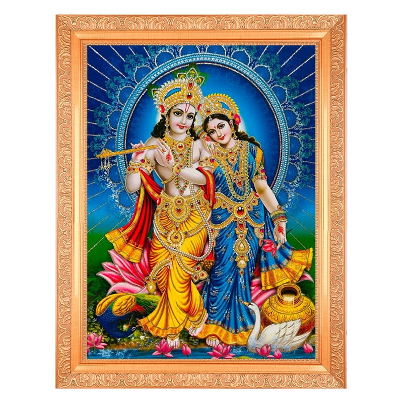 Bm Traders Radhaji With Krishna Bhagwan Zari Print Photo In Religious ...
