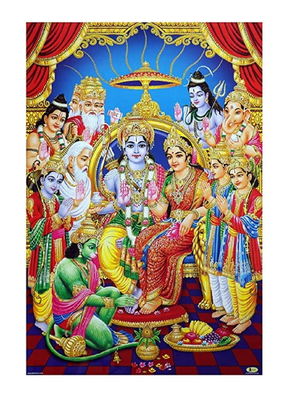 Bm Traders Ram Darbar Golden Zari Art Work Poster Without Frame (24 X ...