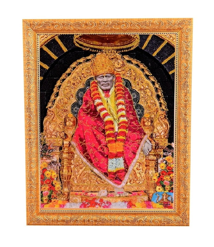 Bm Traders Sai Baba Sitting On Singhasan Zari Print Photo In Religious ...