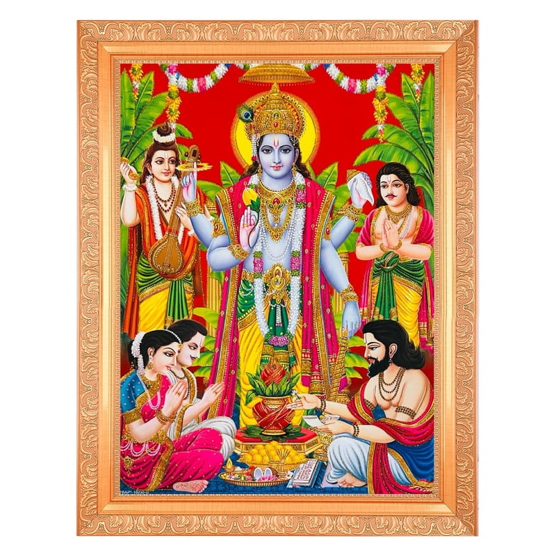 Bm Traders Satyanarayan Swami Zari Print Photo In Religious Frame (14 X ...