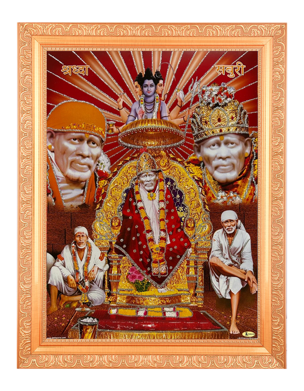 Bm Traders Shirdi Sai Baba All Forms In 1 Zari Print Photo In Religious ...